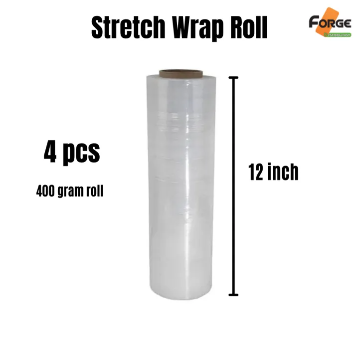 4 Roll 12 INCH Plastic Stretch Wrap, LLDPE Wrapping Stretch Film Roll ...