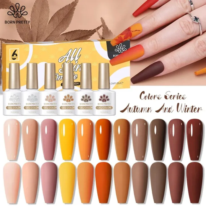 BORN PRETTY 3/6Pcs Autumn Brown Winter Color Gel Nail Polish Set Semi ...