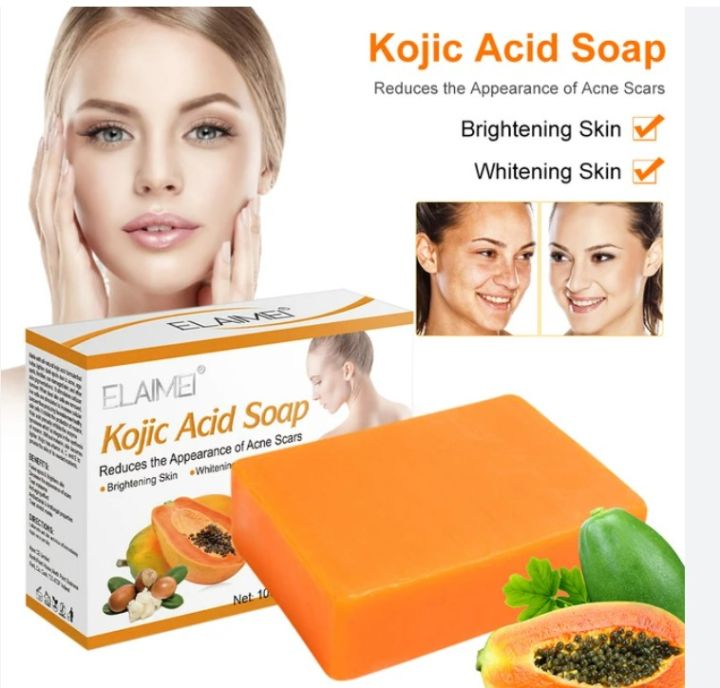 Elaimei Kojic Soap Papaya Extract Essential Oil Soap Gentle Cleansing ...