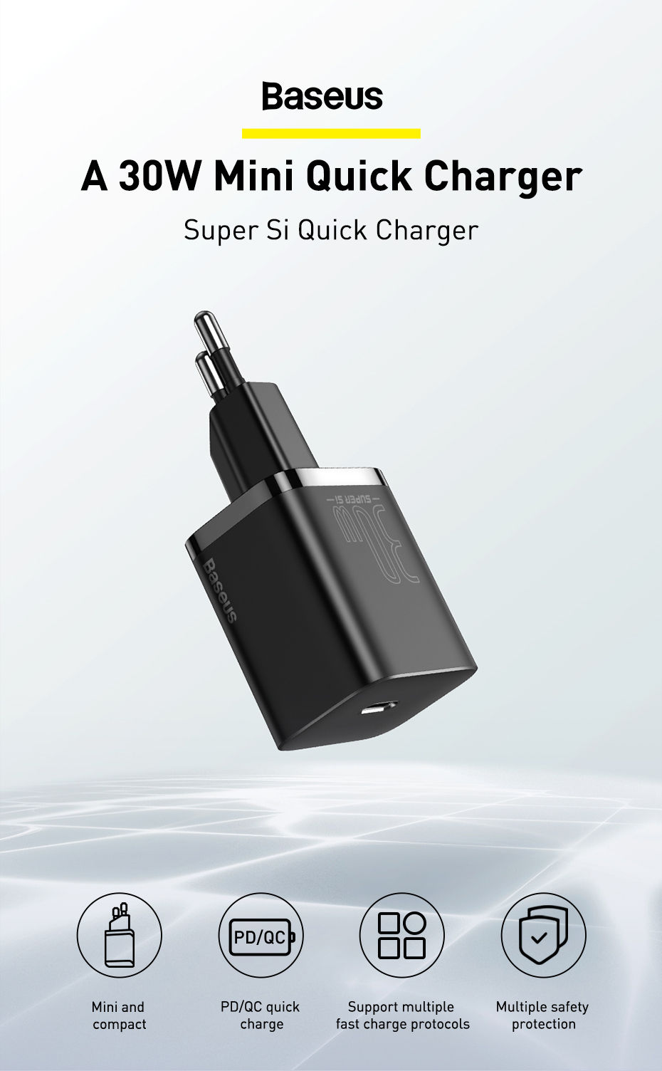 Baseus 30W PD Charger Super Si USB Type C Fast Charger QC3.0 USB C Quick Charger for iPhone 13 ...