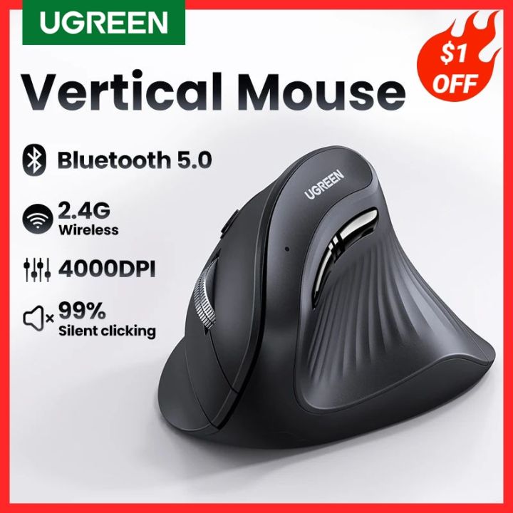 UGREEN Vertical Mouse Wireless Bluetooth5.0 2.4G Ergonomic 4000DPI 6 ...