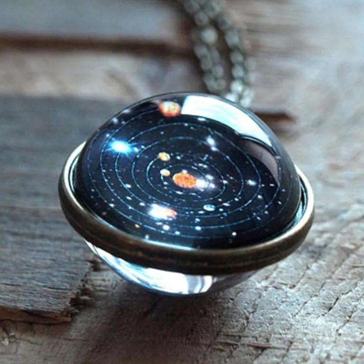 Double Sided Solar System Pendant Necklace Universe Planet Glass Art ...