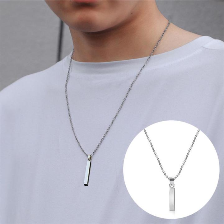 Fashion Stainless Steel Rectangle Men Pendant Necklace Classic Simple ...
