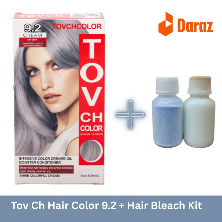 Tov Ch Hair Color Cream ASH Gray 80ml + Hair Bleach Kit Ready To Apply ...
