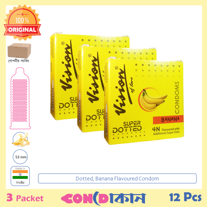 Vision Super Dotted Banana Flavoured Condom 3 Pack (12 Pcs) | Daraz.com.bd