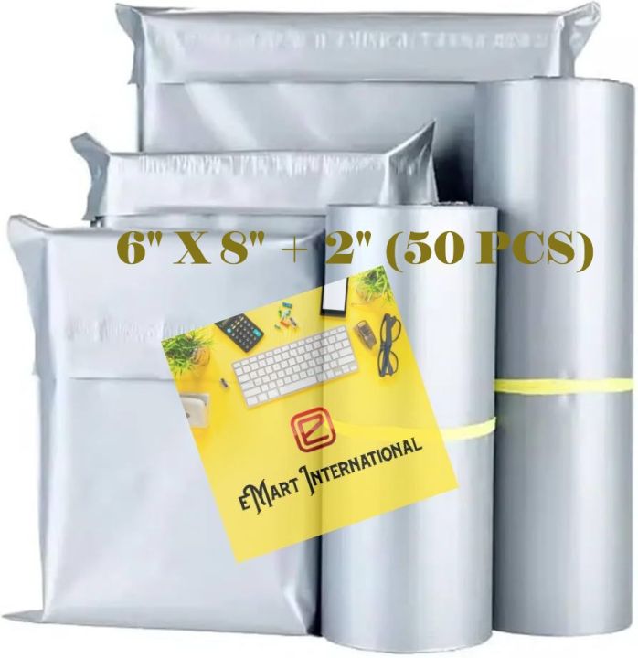 (6x8+2) Inch 50 Pcs Silver Courier Poly bag / Parcel Poly Bag / Mailer Poly Bag / Shipping Poly ...