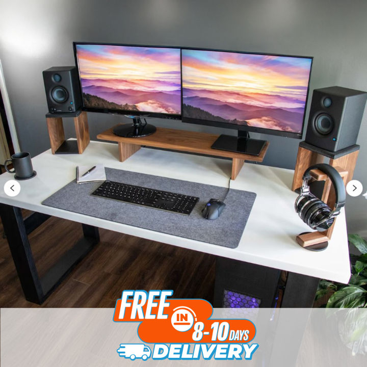 Monitor Stand set of 3, Oak Black Desk Shelf speaker Stand & headphone ...