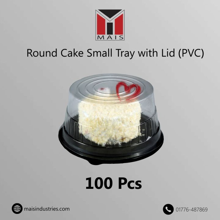 MAIS Reuseble Food Grade Plastic Round Cake Tray With Lid Small PVC ...
