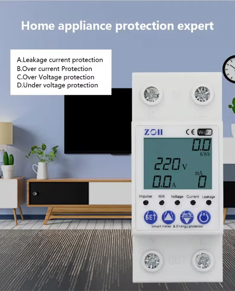 63A TUYA WiFi Smart Earth Leakage Over Under Voltage Protector Relay ...