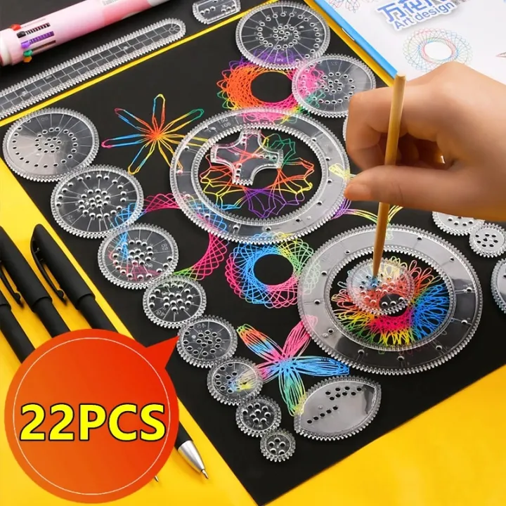 22/4/1PC Spirograph Ruler Drawing Scratch Painting Toys Interlocking ...