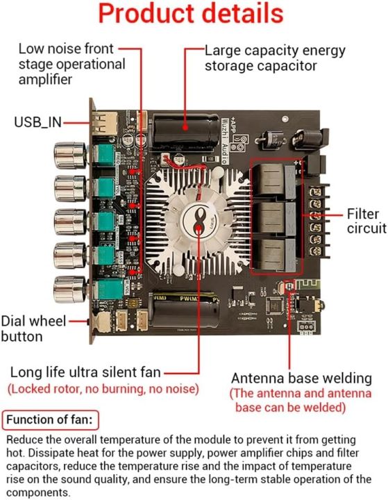 HT21 Bluetooth Power Amplifier Board 2.1 Channel 2x160W+220W Subwoofer ...
