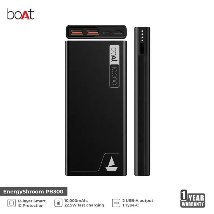 boAt Powerbank 10000mAh EnergyShroom PB300 with 22.5W QC and PD fast ...