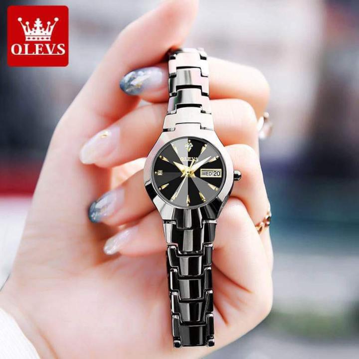 Olevs 8697 Black Tungsten Steel Analoge Wrist Watch For Women | Daraz ...