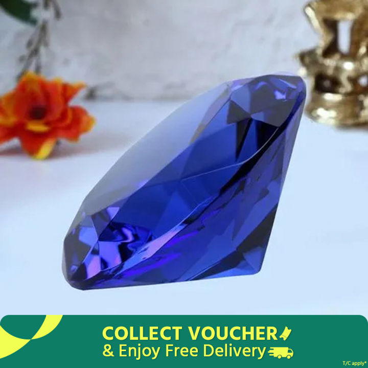 Blue Crystal Glass Diamond Paperweight 4" Diameter (100mm) | Daraz.com.bd