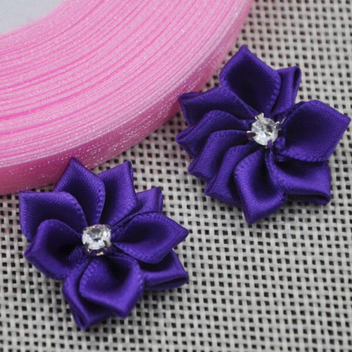 20pcs 25mm Mix Color Ribbon Flowers With Rhinestone Garment Sewing ...