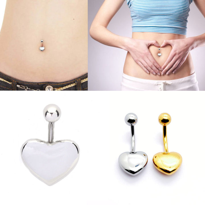【Flash sale】 Heart-Shaped Belly Button Ring Golden Stainless Steel ...