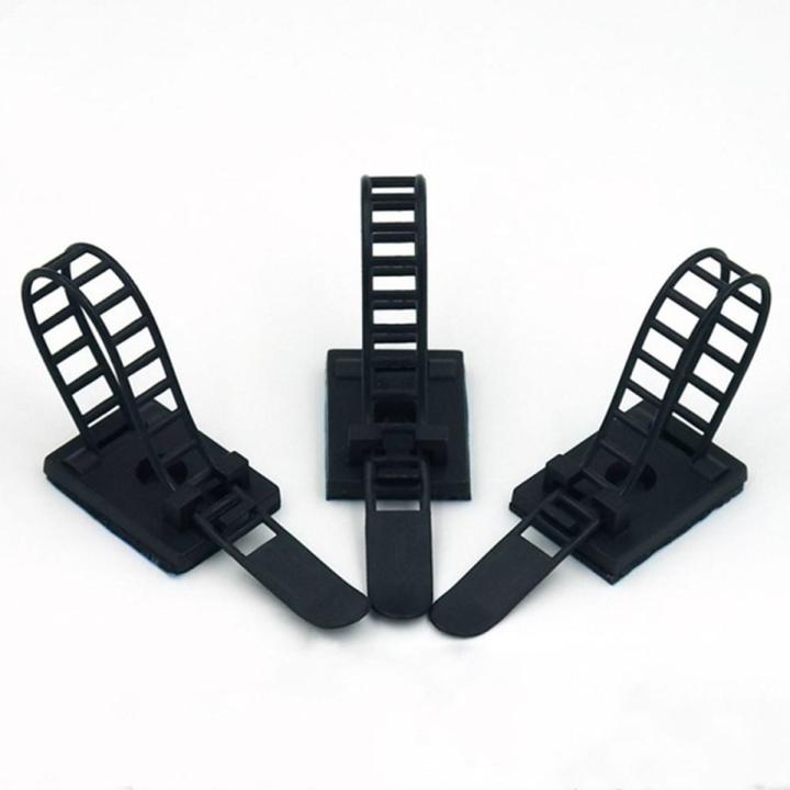20Pcs Black Sticky Adjustable Wire Ties Cable Clips Clamp Plastic Self ...