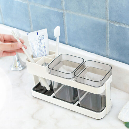 2 CUPS With 1 TOOTHBRUSH HOLDER STAND TOOTHPASTE STORAGE RACK REMOVABEL ...