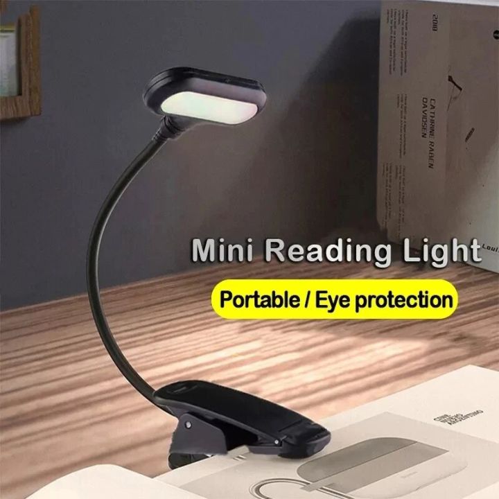 Mini LED Book Night Light Adjustable Clip-On Desk Lamp Battery Powered ...