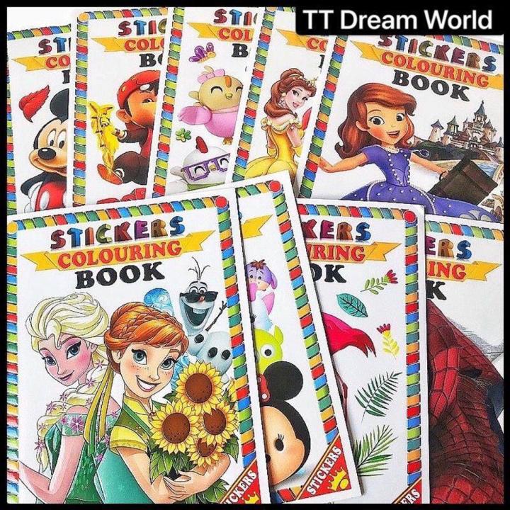 Children A4 Cartoon Sticker Book Colouring Book Kids Drawing Book Buku ...