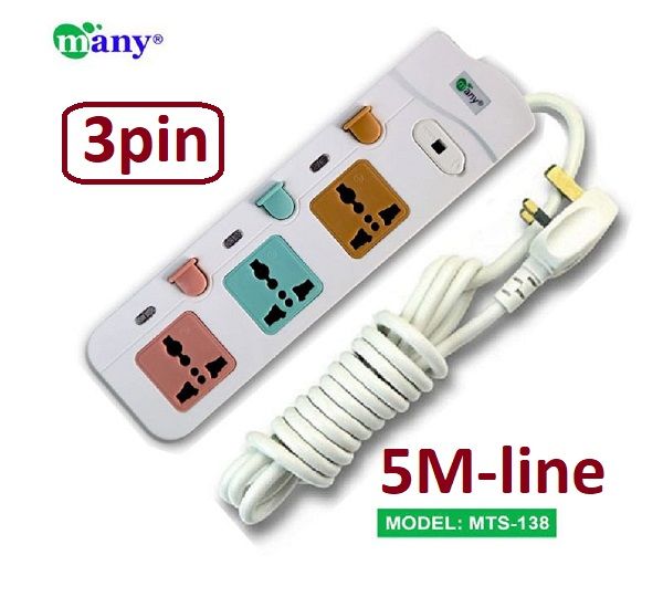Many 3Pin Socket Multi Plug Model MTS-138-3P/5M | Daraz.com.bd