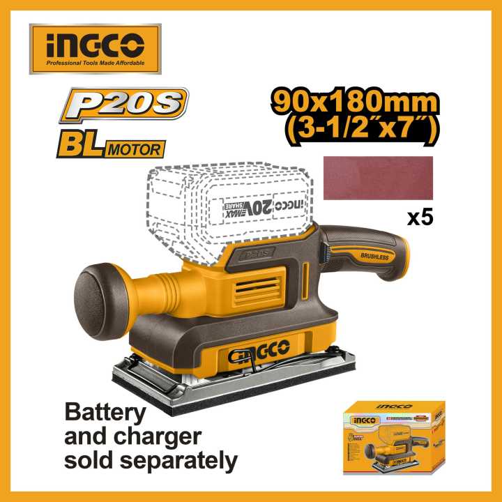 INGCO 20V Brushless Cordless finishing sander With 5 Pcs sand paper ...