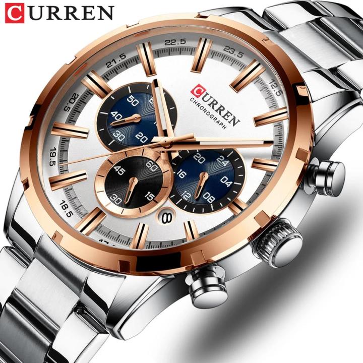 CURREN 8355 Silver Stainless Steel Chronograph Watch For Men - Silver ...