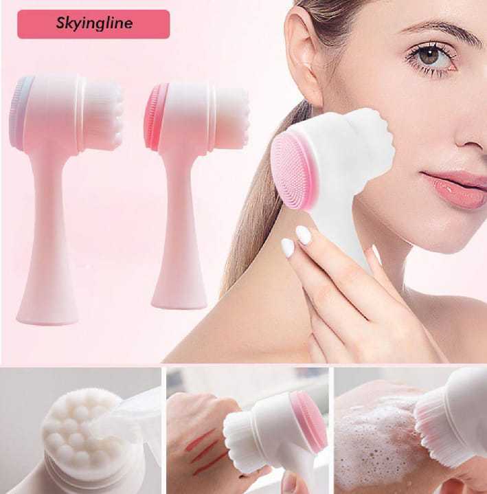 Silicone Facial Cleanser Brush Portable Double Side Soft Mild Fiber ...