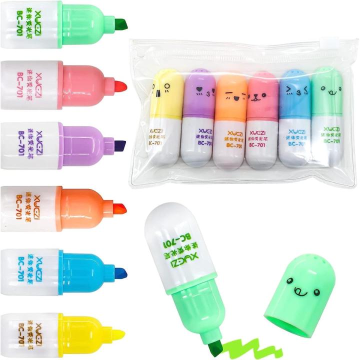 6 Piece Cute Mini Laughter Highlighter Lovely Cartoon Painting Pen ...