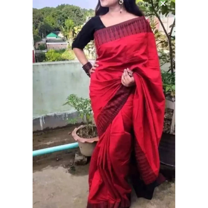 Dhupian Tower Shari Meroon,Red,Blue mix colour Saree | Daraz.com.bd