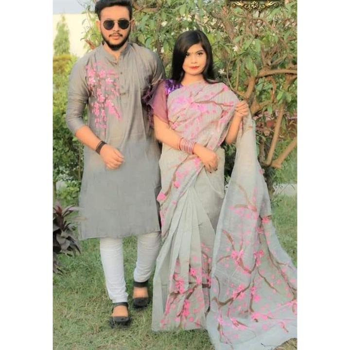 Premium Quality Silk Saree and panjabi For Combo Couple Dress With ...