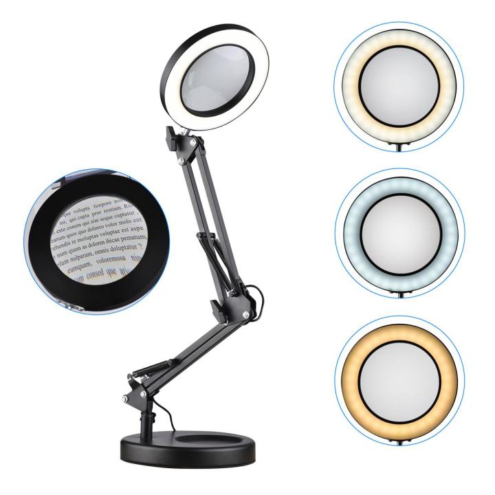 5X Magnifying Glass with Light and Base Stand LED Eye-Caring Light ...