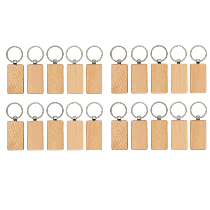 20 PCS Rectangle Blank Wooden Key Chain Wood Blanks (Width:1.22 Inch ...