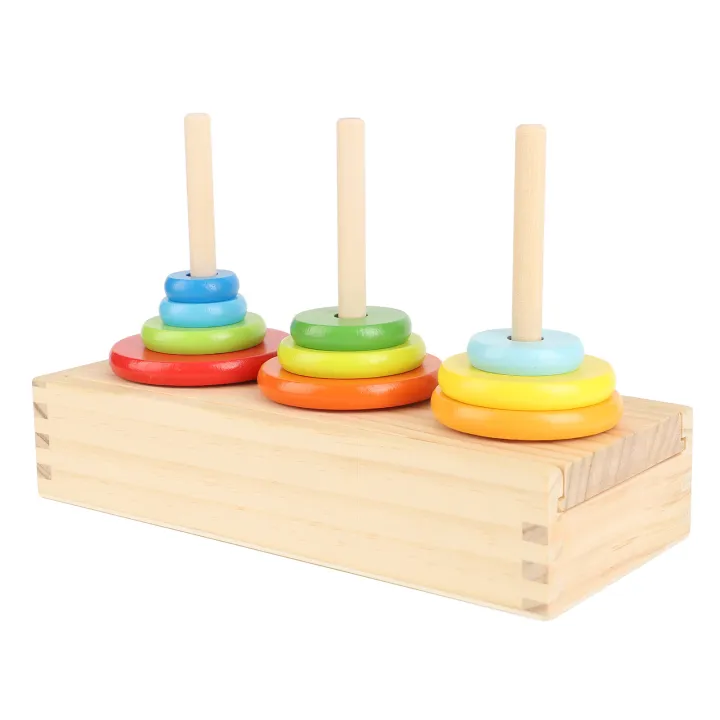 Wooden Stacking Tower Toy Rich Color Wooden Stacker Rings Preschool Learning L Shape Sorting ...