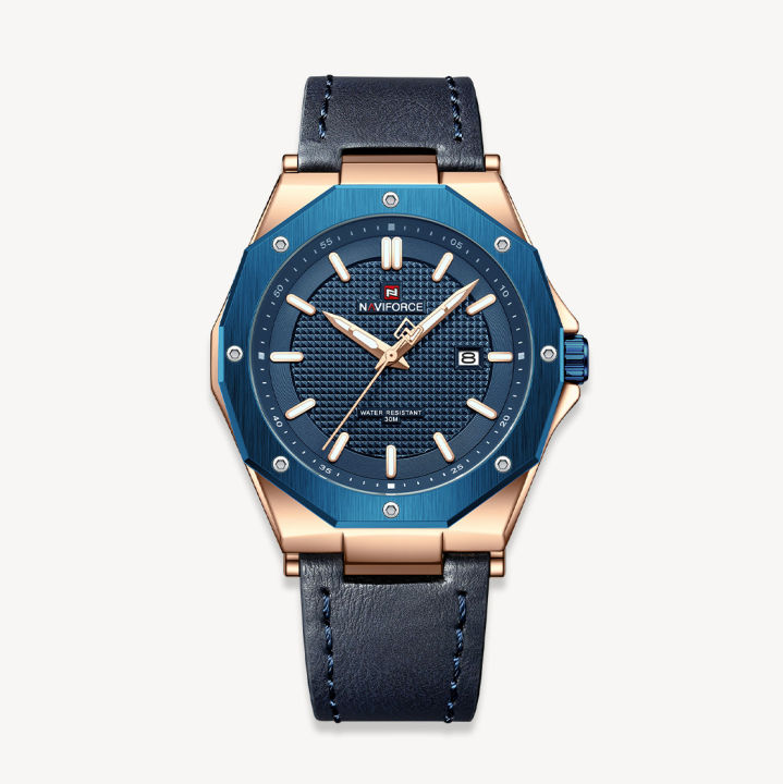 NAVIFORCE NF9200L Navy Blue PU Leather Analog Watch For Men - RoseGold ...
