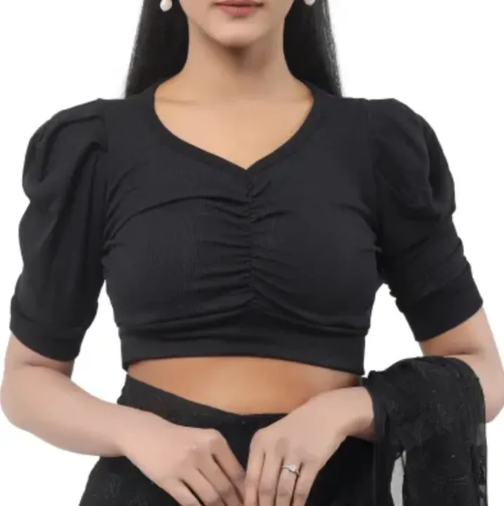 Cotton Half Body Short Sleeve Crop Tops Blouse for Women - Casual and ...