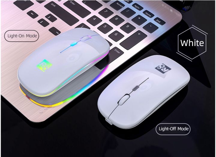 Wireless Rechargeable Mouse-RGB 7 Colors, Silent White Mania Mouse-A2 ...