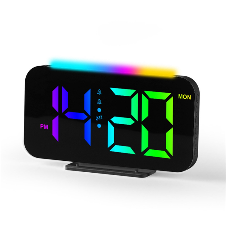LED Digital Clock RGB Display Alarm Clock with Ambient Lighting Night ...