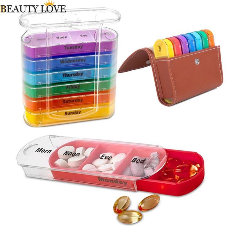 Portable Weekly 7 Days Pill Box/Colorful Design Stackable 4 Times a Day ...