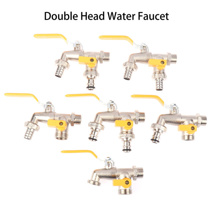 Double Head Water Faucet 1/2'' 3/4'' Water Splitter Connector Coupling ...