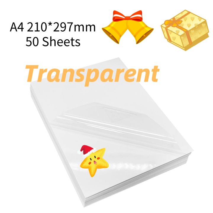 50/10 Sheets A4 Transparent Printable Vinyl Sticker Paper Waterproof Self-Adhesive Glossy paper ...