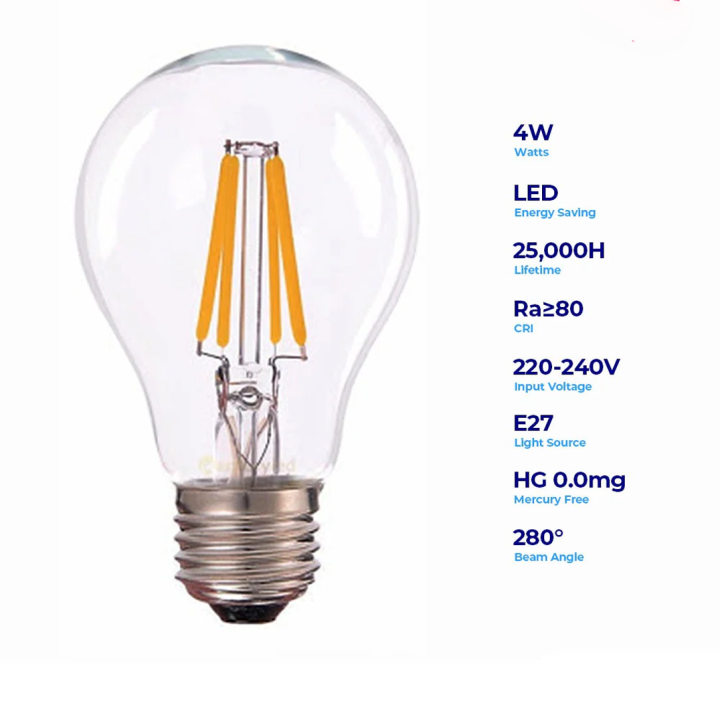Dimmable LED Edison Bulbs A60/E27 Base LED Filament Bulbs for Bathroom ...