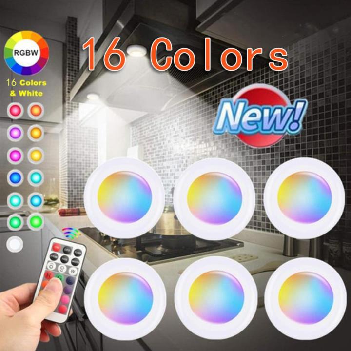LED Lights Wireless RGB Under Cabinet Lighting Puck Color Changing ...