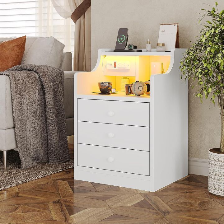 ADORNEVE Nightstand Without LED Lights, Night Stand with Hutch, Bedside ...