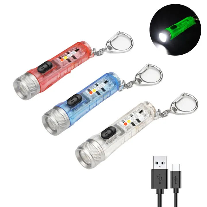 Mini Keychain LED Flashlight Multi-function Camping Flash Torch TYPE-C Fast Charging IP66 ...