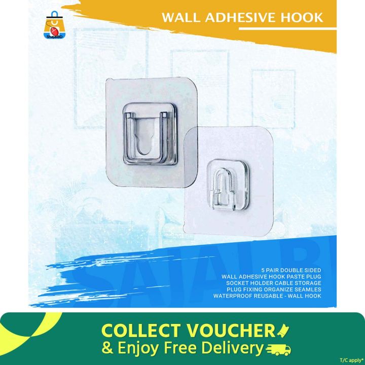 5 Pair Double Sided Wall Adhesive Hook Paste Plug Socket Holder Cable ...