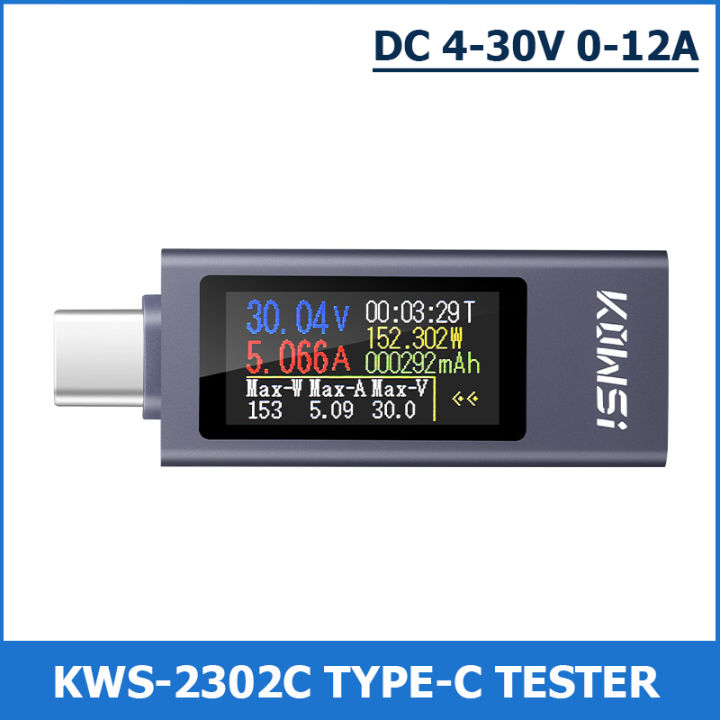 KWS-2302C Type-C Current and Voltage Monitor DC 4-30V 0-12A Power Meter ...
