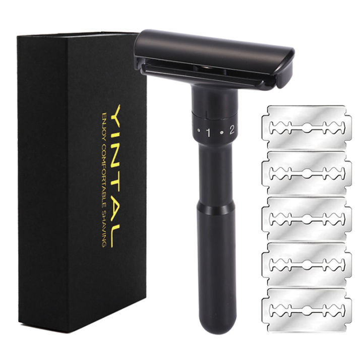 YINTAL Luxurious Black Adjustable Safety Razor Classic Stand Safety ...