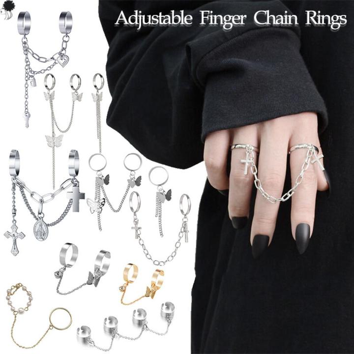 Punk Butterfly Rings- Multi-layer Adjustable Chain -Two Open Rings ...