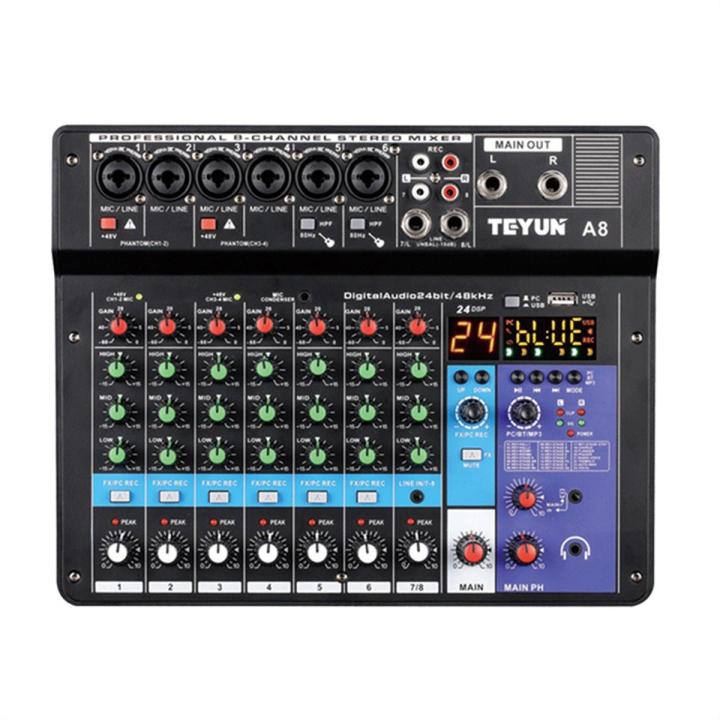TEYUN A8 Portable Mixer Sound Card 8-Channel Mixing Console EU Plug ...